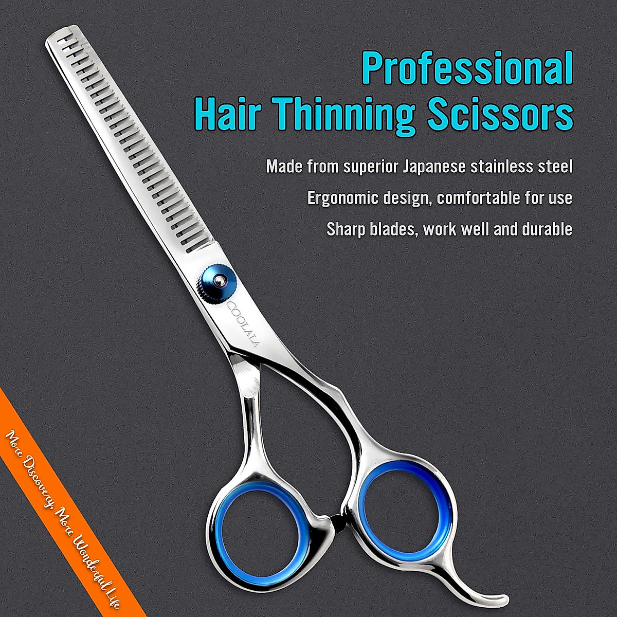 COOLALA Stainless Steel Hair Cutting Scissors Thinning Shears 6.5 Inch Professional Salon Barber Haircut Scissors Family Use for Man Woman Adults Kids