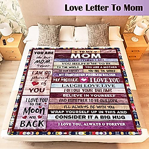 Valentines Day Gifts for Mom, Blanket for Mom Gifts, Mom Birthday Gifts, Presents for Mom from Son, Best Mom Ever Blanket, Super Soft Flannel Throw Blanket 60" × 50" (Purple)