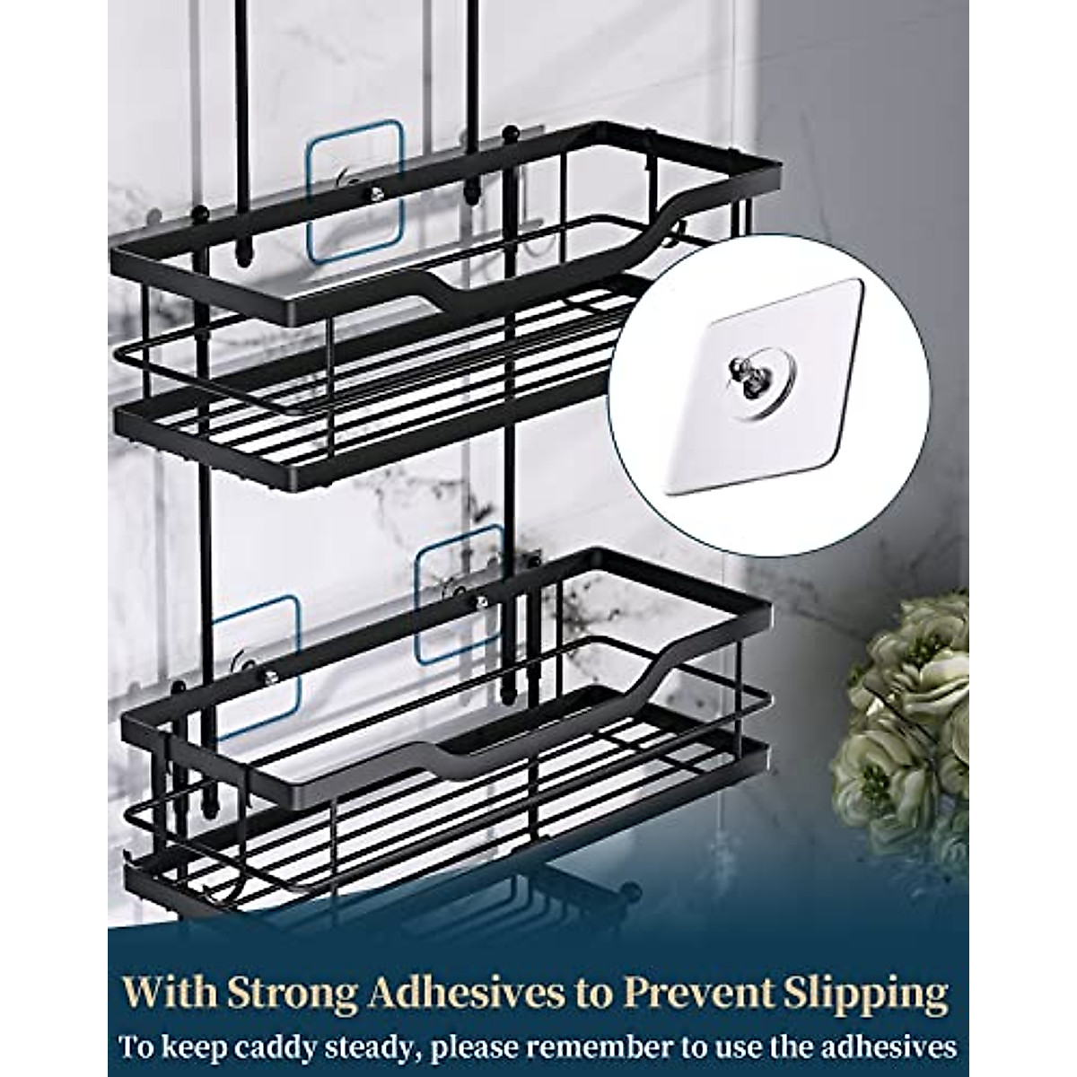 Consumest Shower Caddy, Shower Caddy Over Shower Head with Soap Holder, No Drilling Hanging Shower Organizer with 4 Movable Hooks, Rustproof & Waterproof Shower Storage Rack