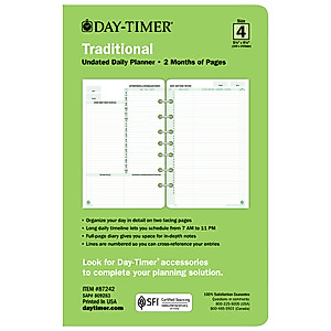 2020 Day-Timer Two Page Per Day Refill, 2 Months, Undated, Loose-Leaf, Desk Size, 5.5 x 8.5 Inches (87242)