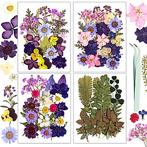 Resiners 100Pcs Dried Pressed Flowers for Resin Molds, Purple Real Pressed Flowers Dry Leaves Kit for Art Crafts Resin Jewelry Making Scrapbook Supplies Card Making Soap Candle DIY