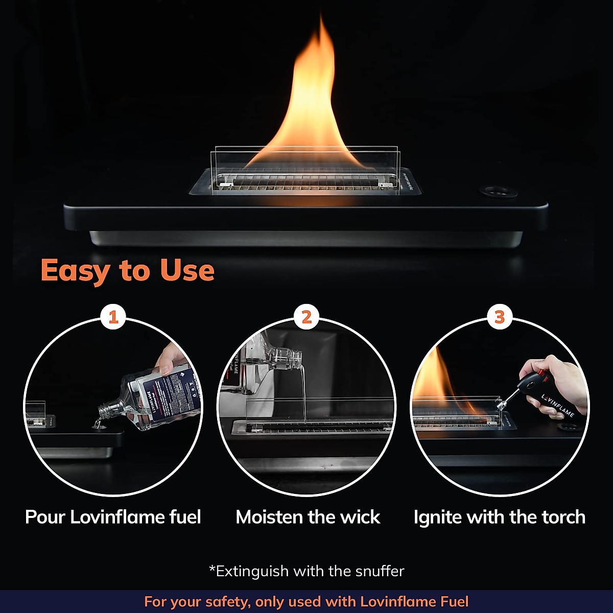 LOVINFLAME Mountain Tabletop Fire Pit 20 Inch for Indoor and Outdoor, Wind Resistant Tabletop Fireplace for Balcony and Patio Decor, Smokeless Fire Pit with 4pcs Ethanol-Free Fuel and Torch Lighter