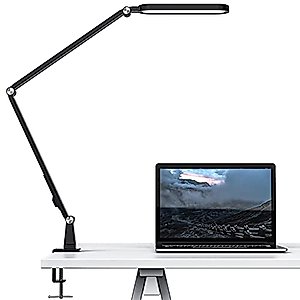 LED Desk Lamp,JKSWT Eye-Caring Adjustable Swing Arm Desk Light with Clamp,72 Led,5 Color Modes,5 Brightness Levels Table Lamp, Office Lamp with Memory Function and Touch Control,Black