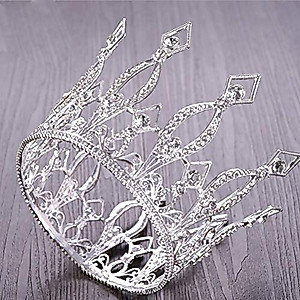 Crown Cake Topper Rhinestone Crystal Handmade Tiara Cake Decoration for Baby Shower Birthday Wedding Party Favors (Silver)