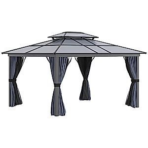 ZHYHSM-111 10x12 Hardtop Gazebo Aluminum Frame Gazebo, Polycarbonates Gazebo Canopy with Curtains for Patio Lawn and Garden