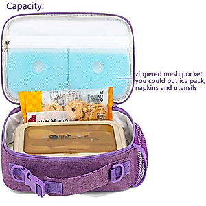 FlowFly Kids Lunch Bag, Durable Insulated School Lunch Box with Shoulder Strap and Bottle Holder, Water-resistant Thermal Small Lunch Cooler Tote for Teen Boys & Girls,Purple