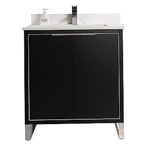 Fine Fixtures Opulence Collection 30 in. W x 18 in. D x 33 in. H Bathroom Vanity in Black Matte with White Carrara Sintered Stone Sink - Chrome Hardware