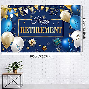 Blulu Happy Retirement Party Decorations, Extra Large Fabric Happy Retirement Sign Banner Photo Booth Backdrop Background with Rope for Retirement Party Favor (Blue and Gold,72.8 x 43.3 inches)