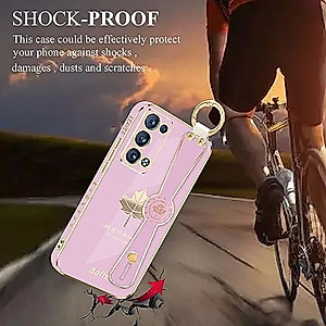 Kainevy Phone Case for Oppo Reno 6 Pro 5G Case Aesthetic Silicone Shockproof for Women Protector Cover Oppo Reno 6 Pro 5G Phone Case Slim with Ring Wrist Starp Maple Leaf Pattern Design (Purple)