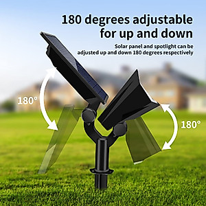 Outdoor Solar Lights - Solar Spotlight - Solar Lighting for Garden, Patio and Lawn - Wall or Pole Mount - Easy Installation - Waterproof - Adjustable, [4] Light Modes - Pack 2