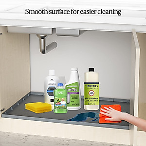 Under Sink Mat for 36" Cabinet, Holds Over 3.3 Gallons, Silicone Waterproof Mat, Under Sink Liner Sink Cabinet Protector for Water Drips, Leaks, Spills Gray 35x22.5 inch