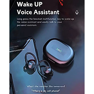 Wireless Earbuds with Earhooks Bluetooth Earbuds with Ear Hook Sport Waterproof Headphones Noise Cancelling Ear Buds with Microphone Running Workout Gym Earphones LED Power Display for Android iOS