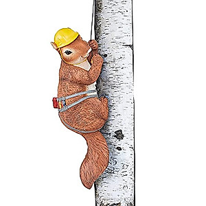 Climbing Squirrel Figurine Garden Wall & Tree Decor Statues, Animal Backyard Accessories, Hang on Wall, Yard Art Squirrel Gifts Figure Indoor and Outdoor Lawn Squirrel with Helmet Funny Decoration 12"