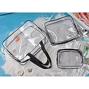 mkki 3pcs Clear Portable Makeup Cosmetic Toiletry Travel Bath Wash Storage Bag Transparent Waterproof Pouch Organizer Make Up Bag
