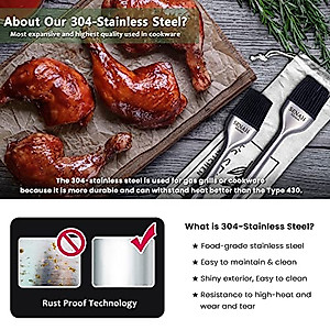 It's Senah | New 7pcs Bundle | 304-Stainless Steel BBQ Grill Basting Brush with 100% Natural, DUST-FREE Cotton Storage Bag, Easy Grip Handle Oil Brush, Anti-Rush Baking, Pastry Cooking Brushes