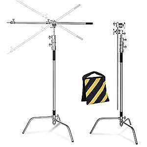 Lapgood 100% Stainless Steel Heavy Duty C Stand with Boom Arm - Max Height 10.8ft/330cm Photography Light Stand with 4.2ft/127cm Holding Arm, 2 Grip Head for Studio Monolight, Softbox, Reflector