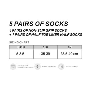 Yoga Socks for Women 5 Pairs Toeless Non Skid Sticky Grip Sock, Ideal for pilates,Barre,Ballet Dance