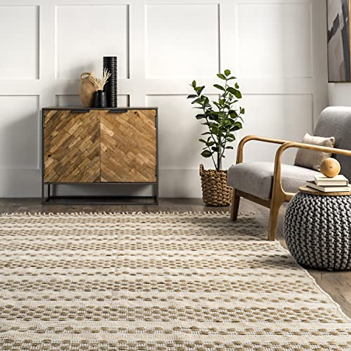 nuLOOM Emma Jute-Blend Flatweave Striped Tassel Area Rug, 5' x 8', Natural