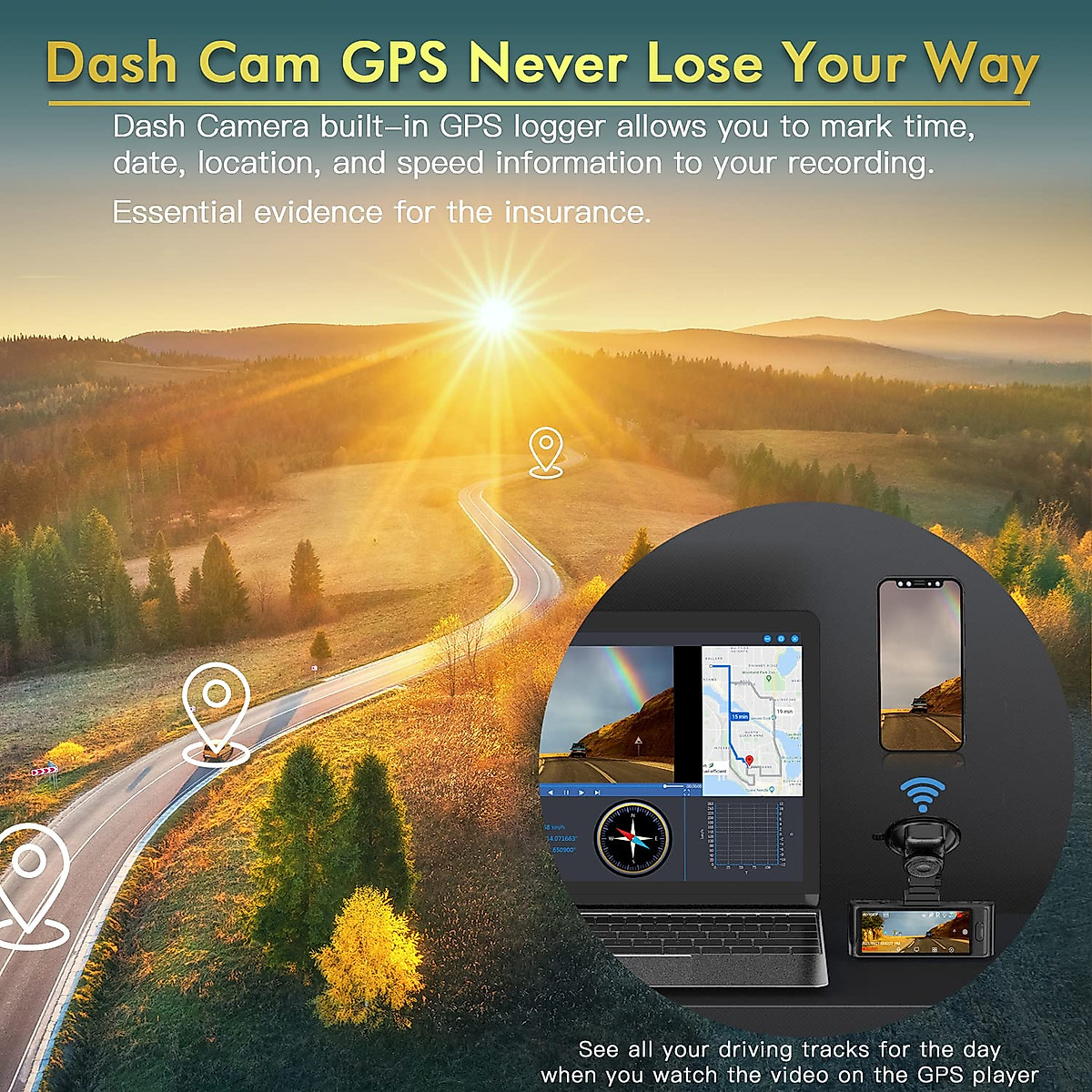 4K Dash Cam Front and Rear WiFi, Dash Cam 2160P 30fps Dash Camera for Cars W/GPS APP Car Camera W/Free 64GB Card, Dashcam W/Night Vision 24hrs Parking Mode G-Sensor Loop Recording WDR