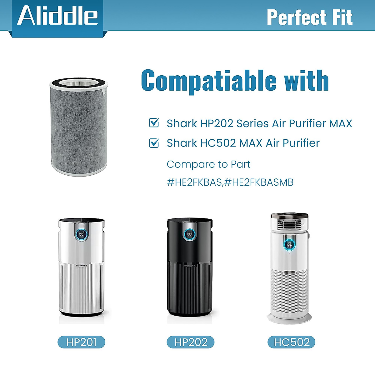 HC502 HP202 HP201 True HEPA Air Purifier MAX Filter Compatible with Shark HP200 Series, HP202, HP201, HP232, HP302 and HC502, Part # HE2FKBAS, HE2FKBASMB, 1 Pack