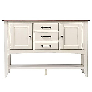 Sunset Trading Andrews 8 Piece 48" Round or 66" Oval Extendable Butterfly Leaf Table | Side Board | Antique White and Chestnut Brown | Seats 6 Dining Room Sets, Two Size Extension