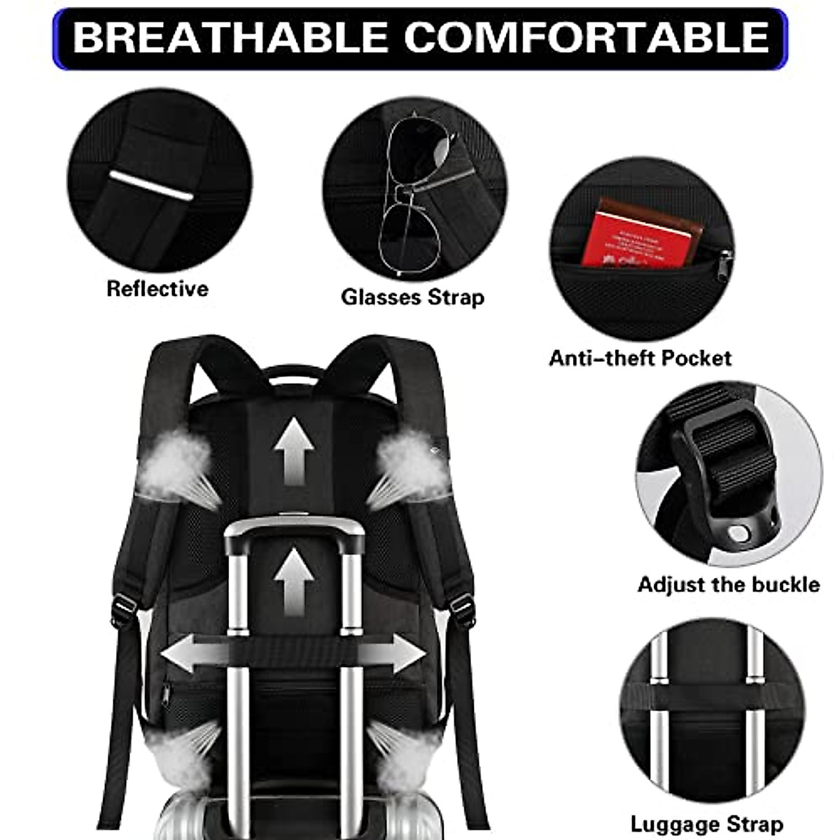 Lapsouno Travel Laptop Backpack,Durable Large 17 inch Carry on Travel Backpack,TSA Flight Approved Business laptop Backpack (Black+Purple)