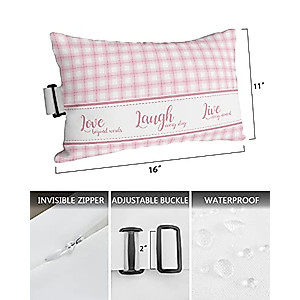 Recliner Head Pillow Ledge Loungers Chair Pillows with Insert Pink Plaid Love Laught Live Lumbar Pillow with Adjustable Strap Outdoor Waterproof Patio Pillows for Couch Beach Pool Office Chair, 2 PCS