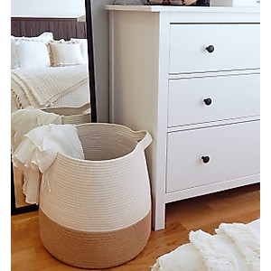 Large Woven Storage Baskets (Set of 2) Decorative Blanket Basket for Living Room, Toys, Pillows, Nursery or Towels. Laundry Hamper. Baskets for Organizing. Cotton Rope Baskets