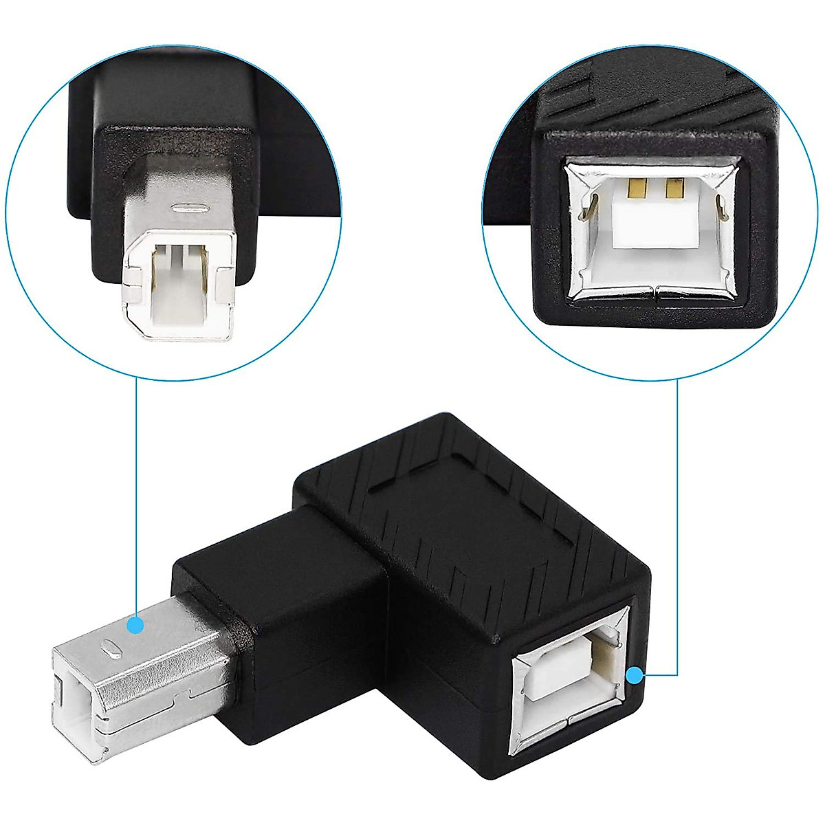 Traovien 90 Degree USB B Printer Adapter, 2 Pack USB 2.0 Type-B Male to Female Up and Down Angle Printing and Data Extension Adapter for Printer Scanner HDD (UP&Down)
