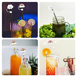 SAVITA 4pcs Straw Covers for Reusable Straws, Silicone Straw Tips Cover Cute Straw Covers Cap Rainbow Straw Cover Cloud Straw Cap for Sippy Cups with 6mm Diameter Straws