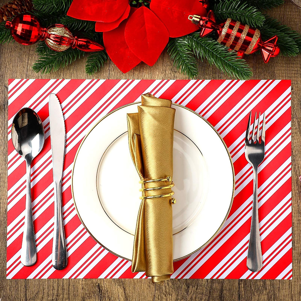Umigy 60 Pcs Christmas Candy Dinner Paper Placemats 10.24 x 14.57 Inch Christmas Placemats Disposable Placemats Christmas Paper Placemats for Christmas Kitchen Dinner Party Supplies