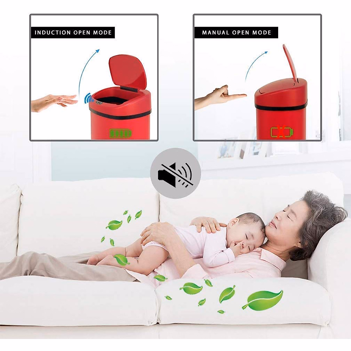 13 Gallon/50L Automatic Kitchen Trash Can with Lid, Touchless Garbage Can, Stainless-Steel Trash Cans Electronic Motion Sensor Smart Trash Bin for Kitchen Office Bathroom, Red