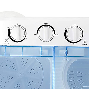 JupiterForce 2 In 1 Portable Mini Compact Twin Tub Washing Machine 17.6 LB Laundry Washer Spinner Combo Machine w/Timer Control, Gravity Drain and Inlet Water Hose for Apartment,Dorms and RV