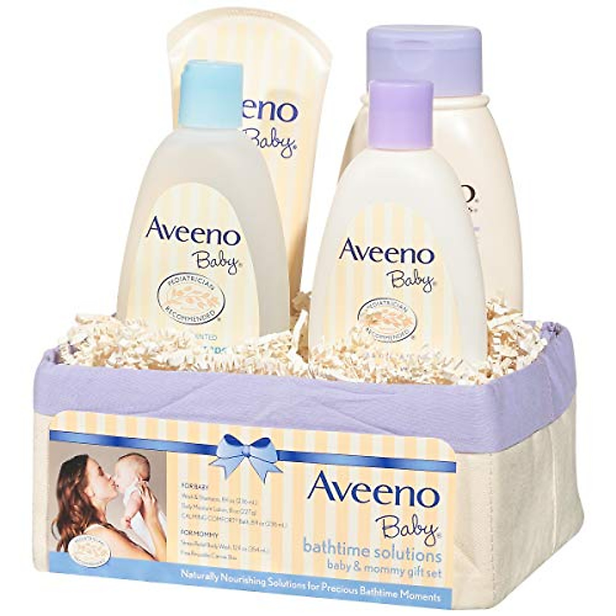 Aveeno Baby Daily Bathtime Solutions Gift Set to Nourish Skin for Baby and Mom, 4 items
