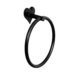 Hand Forged Heart Shape Towel Ring Holder Wrought Iron Handmade Wall Mounted Hand Towel Holder Modern Farmhouse Kitchen Towel Ring Heavy Duty Bathroom Towel Ring Matt Black by Living Ideas