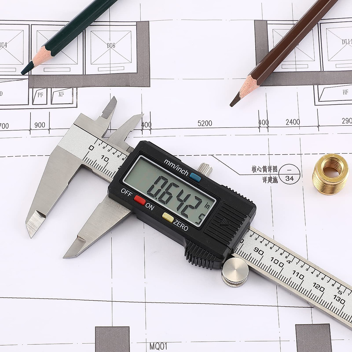 Simhevn Electronic Digital Caliper Measuring Tool, Stainless Steel Vernier Caliper Digital, Easy Switch from Inch Metric, LCD Screen,0-6inch/150mm Caliper Measuring Tool for DIY/3D Printing