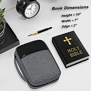 QASMANA Bible Cover, Standard Size Polyester Bible Case with 4 Highlighters, Internal Compartments and Zippers, 10x7x2 Inches, (Gray)