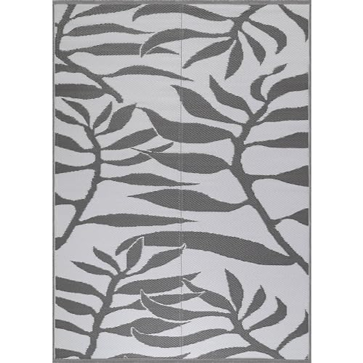 Beverly Rug Floral Leaf Outdoor Rugs 6x9 Waterproof Reversible Plastic Straw Rug Outdoor Carpet, Outside Mat for Patio, Camping, Picnic, Porch, Deck, RV, Beach, Pool, Grey and White
