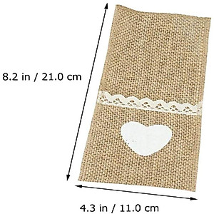 KAISIDA 10 Pcs Burlap Lace Utensil Cutlery Holders Cutlery Pouch Knifes Forks Bag for Vintage Natural Wedding Bridal Shower Tableware Christmas Party (4x8inch, Heart)