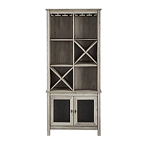 Home Source Bar Cabinet Bookshelf with Wire Mesh Doors in Stone Grey