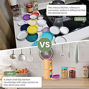QOOMABA Mason Jar Lid Organizer (2pcs), Mason Jar Lid Storage Made of Bamboo, Suitable for Mason Lids/Canning Lids/Bamboo Lids(WIDE/REGULAR), Fit Perfectly, Stackable Steady
