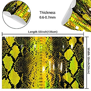 HYANG Holographic Mirror Snake Gold PU Faux Leather Sheets 1 Roll 12"X53"(30cmX135cm), Faux Leather Fabric Very Suitable for Leather Earrings, Bows, Handbag ，Sewing ，Crafts Making…