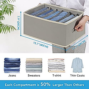 Baesyhom 6 Pcs Large Size Wardrobe Clothes Organizers 6 Grids for Pants, Jeans, Sweater, T-shirt, Thin Coat, Dress Stackable Closet Drawer Organizer Storage Bin with Sturdy Handles, Grey & Beige