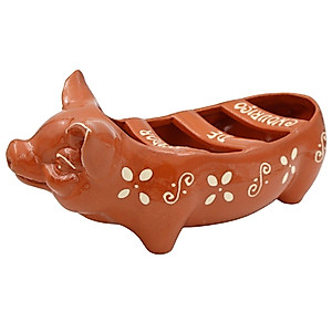 Ceramica Edgar Picas Vintage Portuguese Traditional Clay Terracotta Sausage Roaster Made In Portugal Happy Pig