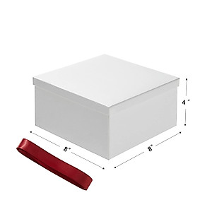 Beramon Gift Box 8" x 8" x 4", White Gift Boxes with Lids and Ribbon for Wedding Present, Bridesmaid Proposal Gift, Christmas Chocolate Gift Box