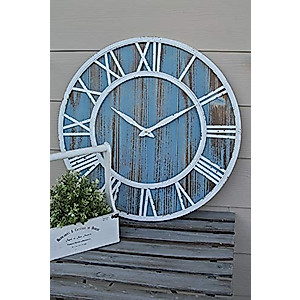 36" Coastal Wall Clock - Metal & Solid Wood Noiseless Weathered Beach Blue Wall Clock
