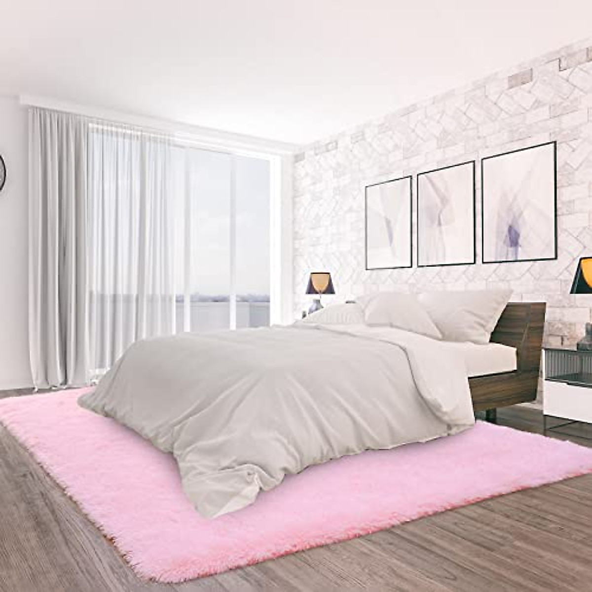 Zareas Pink Area Rug for Girls Bedroom, 4x6 Feet Fluffy Rug for Living Room, Shaggy Throw Rug for Kids Room Nursery Room, Super Soft Indoor Modern Plush Rug Dorm Rug Furry Carpet Cute Home Decor