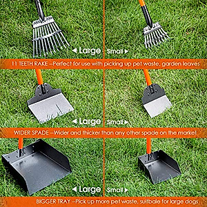 ROIUBPO Pooper Scooper, Detachable Long Handle Large Dog Poop Scooper with Metal Rake, Tray & Spade, Durable Easy Pick Up Pooper Scooper for Large Medium Small Dogs, Great for Lawn, Grass, Gravel