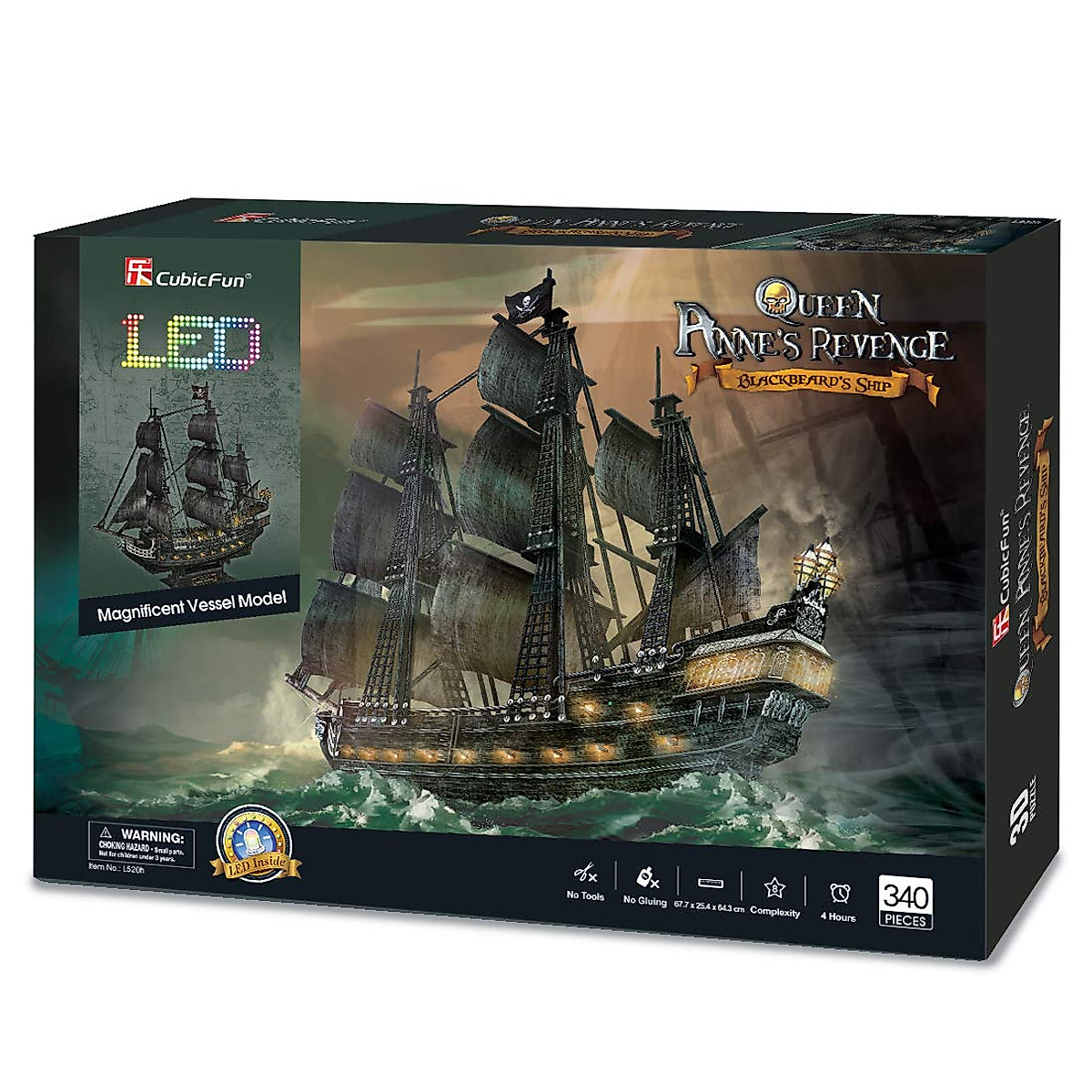 3D Puzzles for Adults - Led Pirate Ship Queen Anne's Revenge - Large 27'' Sailboat Puzzles - Desk Decor/House Warming/New Home/Christmas/Anniversary/Teacher Appreciation Gifts