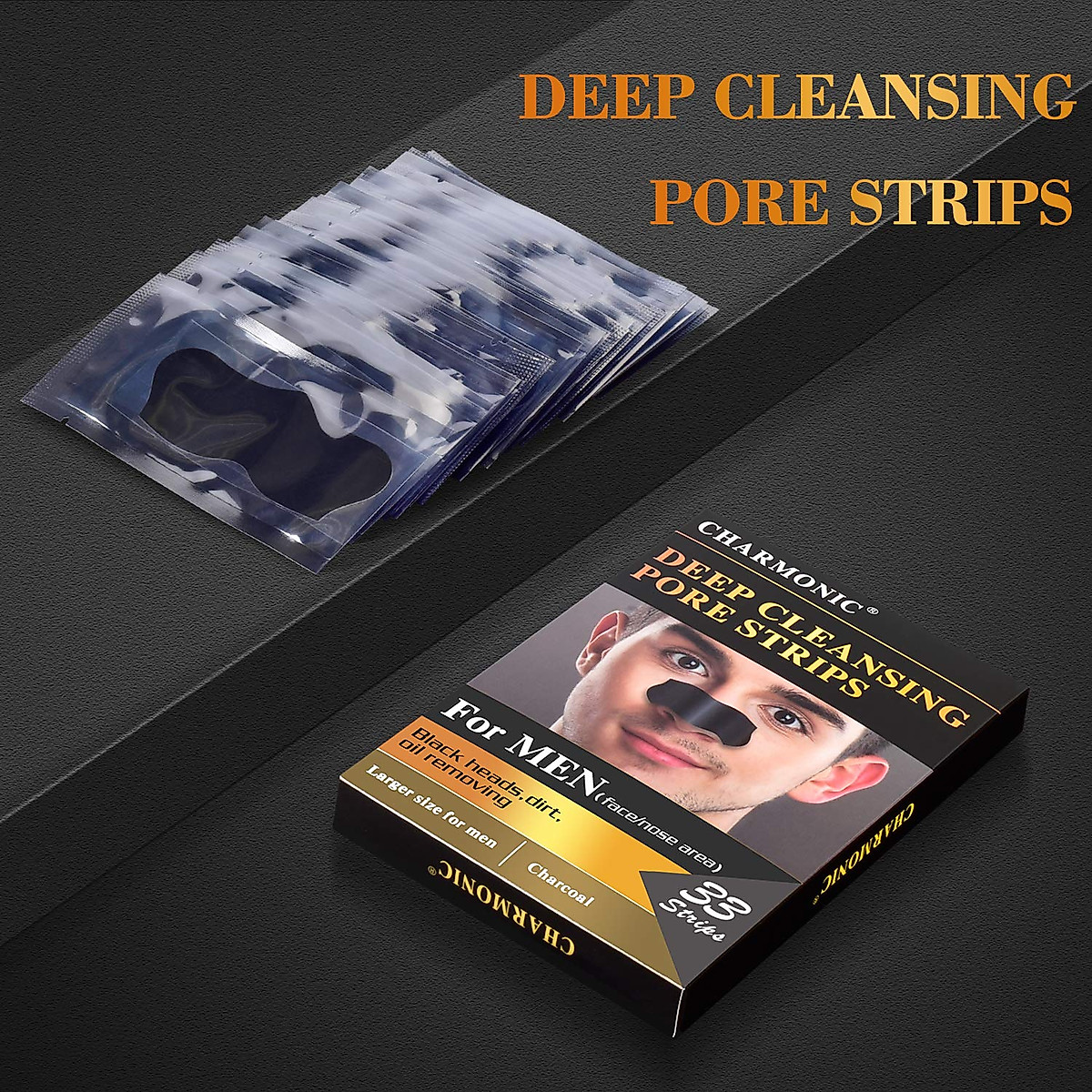 Charmonic Blackhead Pore Strips, 33 pcs Charcoal Peel Off Strips, Blackhead Remover Pore Strips for Men, Deep Cleansing Strips Remove for Nose Area and Face Oil and Blackheads